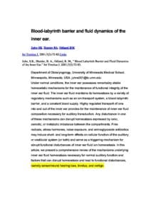 Blood labyrinth barrier and fluid dynamicsof the iner ear - US Version ...