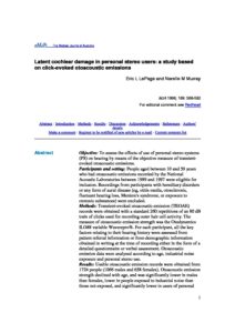 Latent Cochlear Damage in Personal Stereo Users - US Version | Sound ...